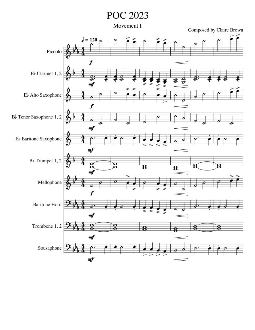 POC 2023 Sheet music for Trombone, Mellophone, Flute piccolo, Clarinet ...