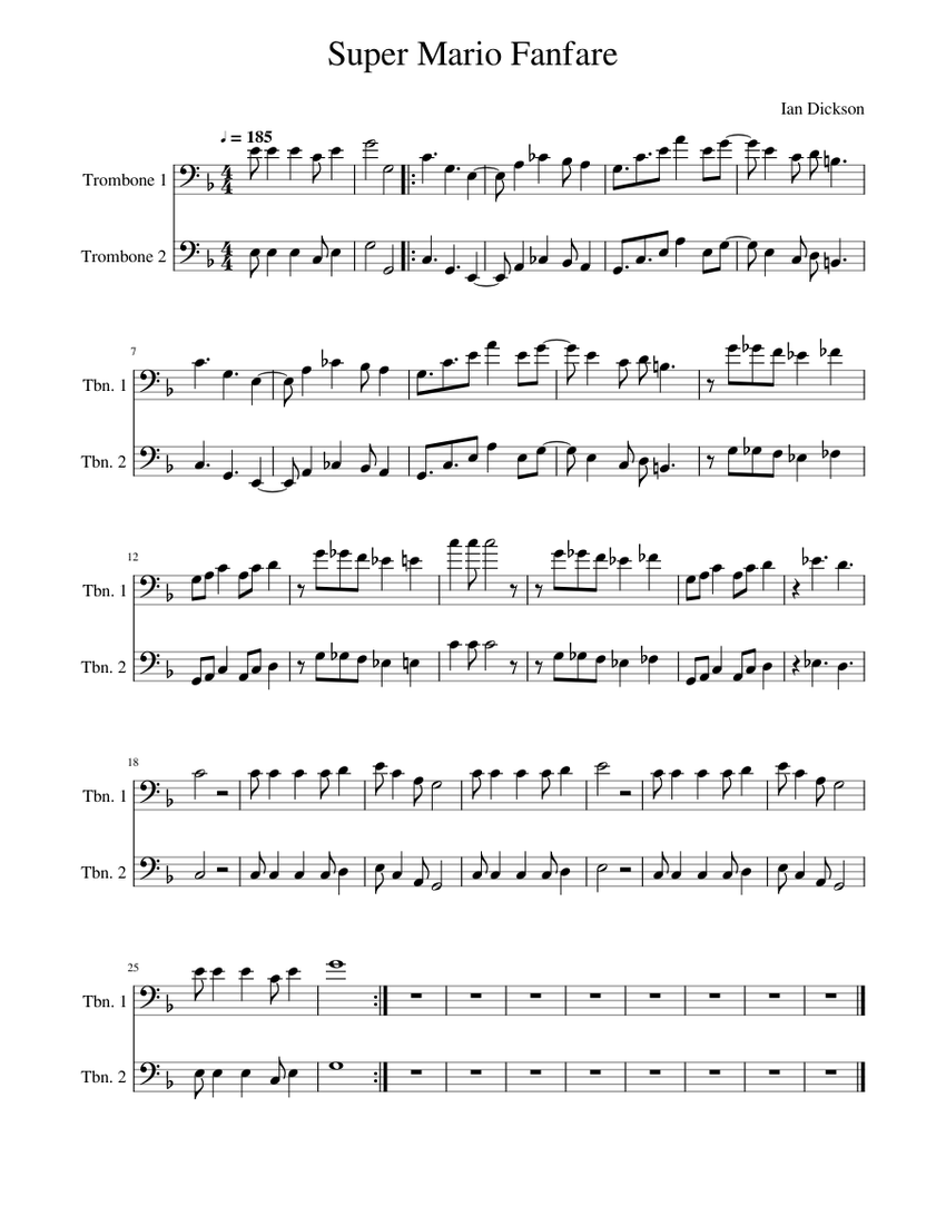 Super Mario Fanfare Sheet music for Trombone (Brass Duet) | Musescore.com
