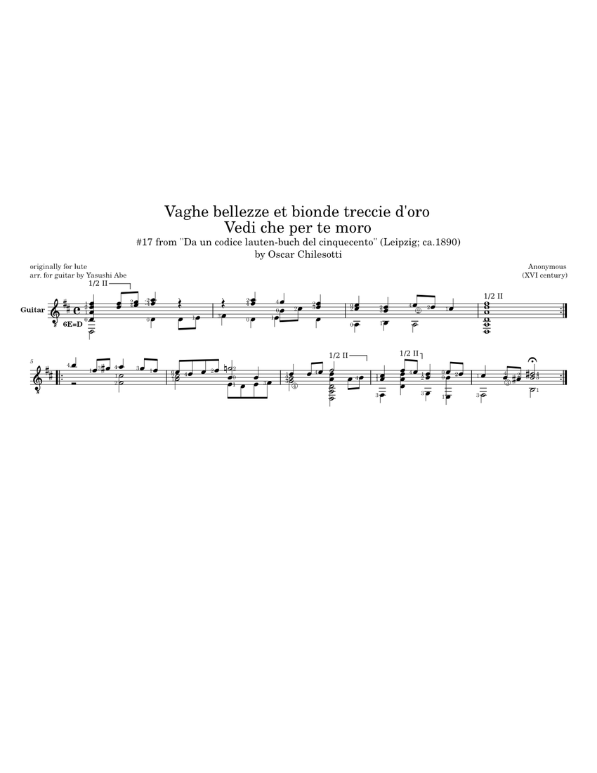 Vaghe bellezze – Anonymous (XVI century) Sheet music for Guitar (Solo ...