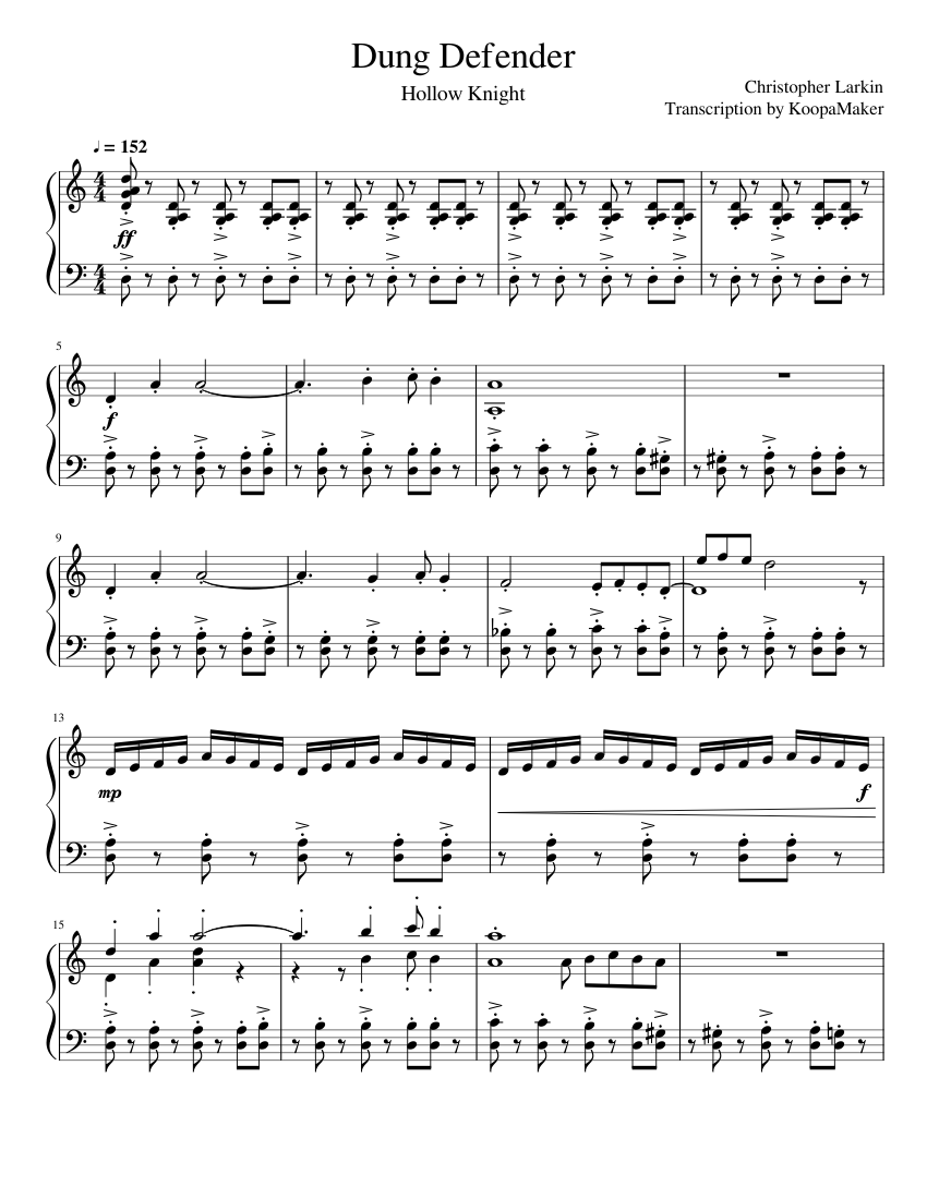 Hollow Knight - Dung Defender Sheet music for Piano (Solo) | Musescore.com