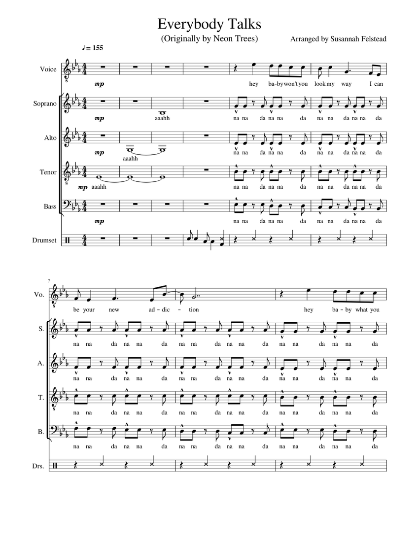 Everybody Talks by Neon Trees (SATB a cappella) Sheet Music for Soprano ...