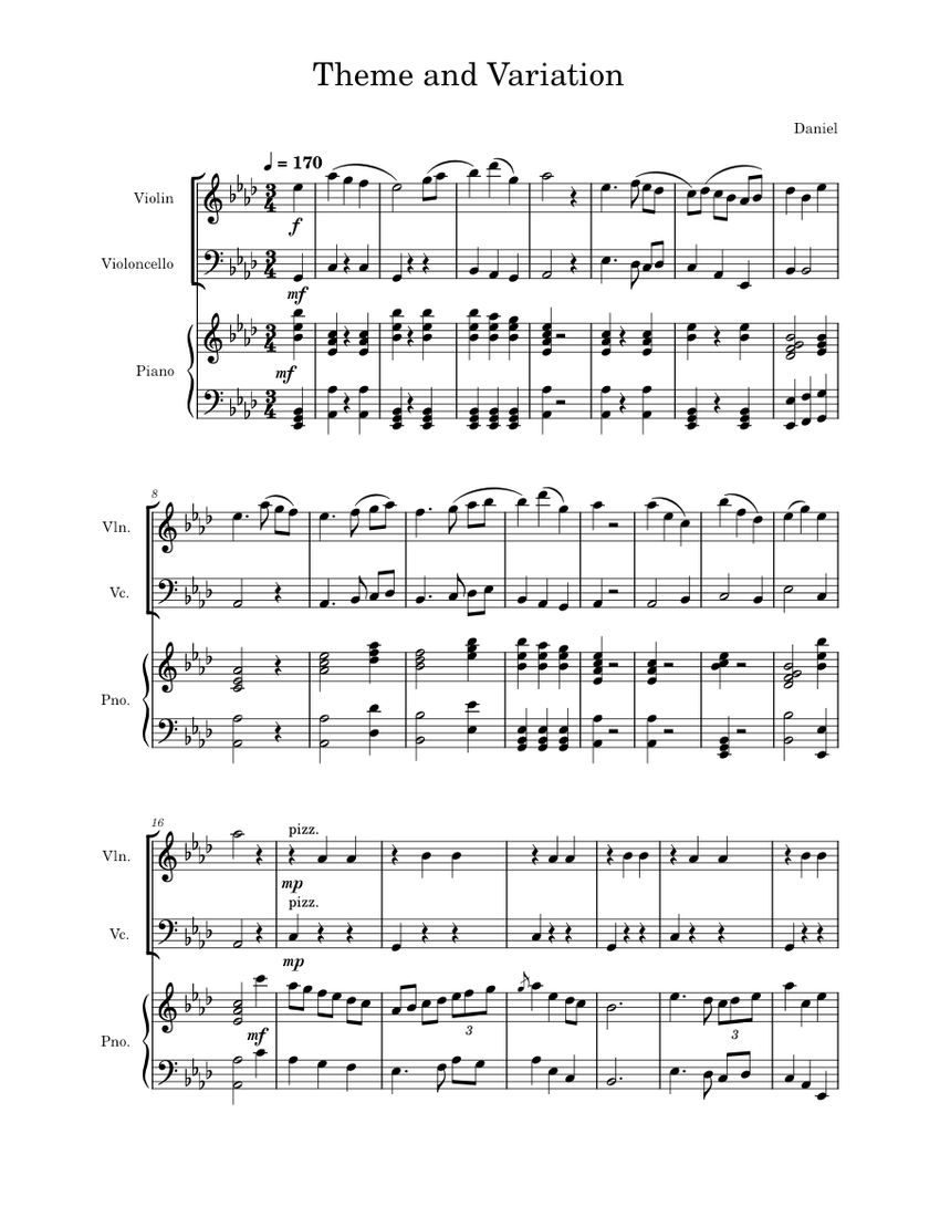 Theme and Variation Finished Sheet music for Piano, Violin, Cello ...