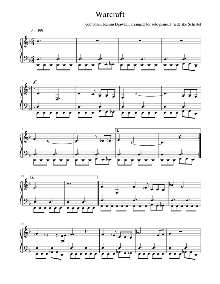 Warcraft OST main theme for solo piano Sheet Music for Piano (Solo ...