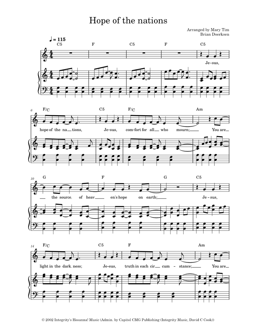 Hope of the nations - Brian Doerksen Sheet Music with Chords for Piano ...