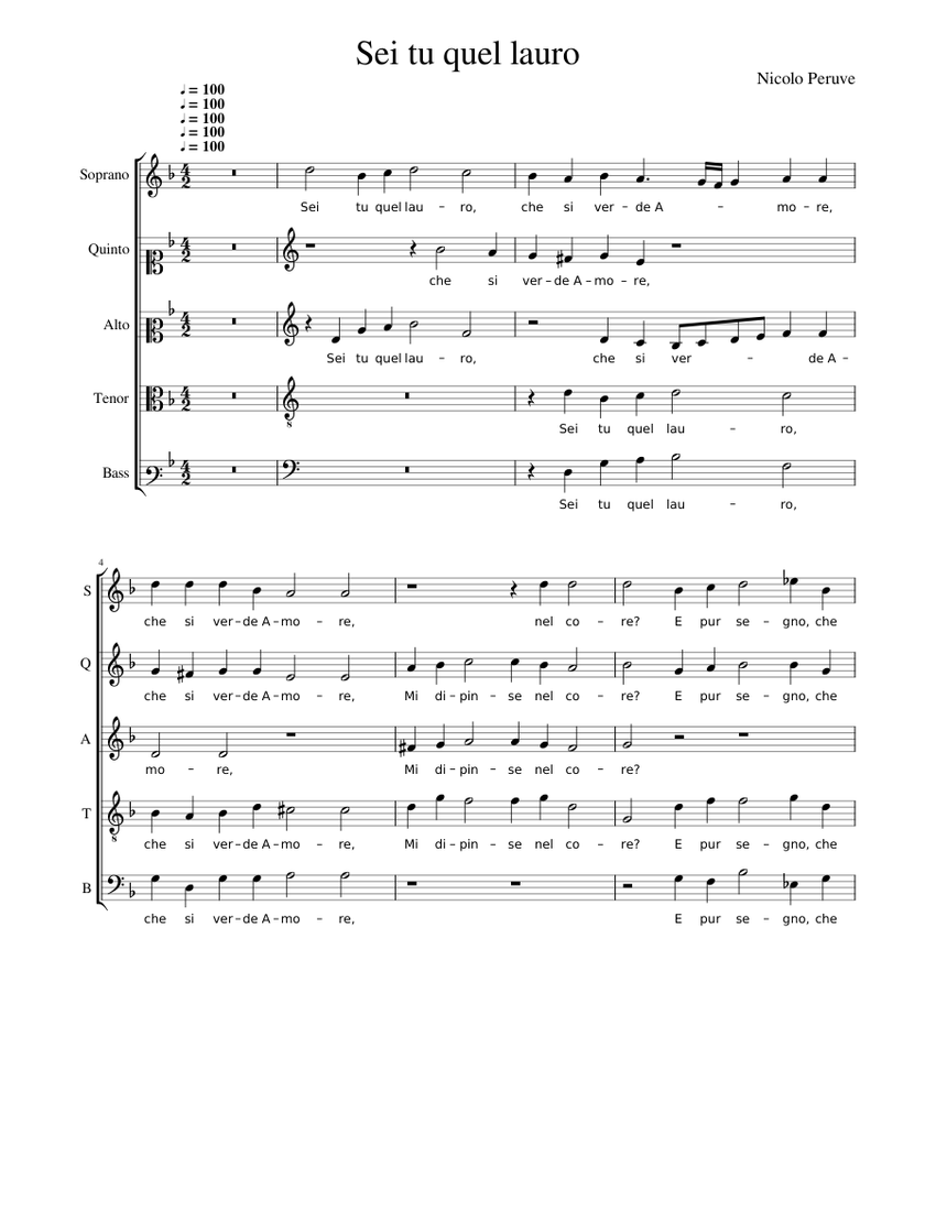 Sei tu quel lauro - Nicolo Peruve Sheet music for Bass guitar (Solo ...