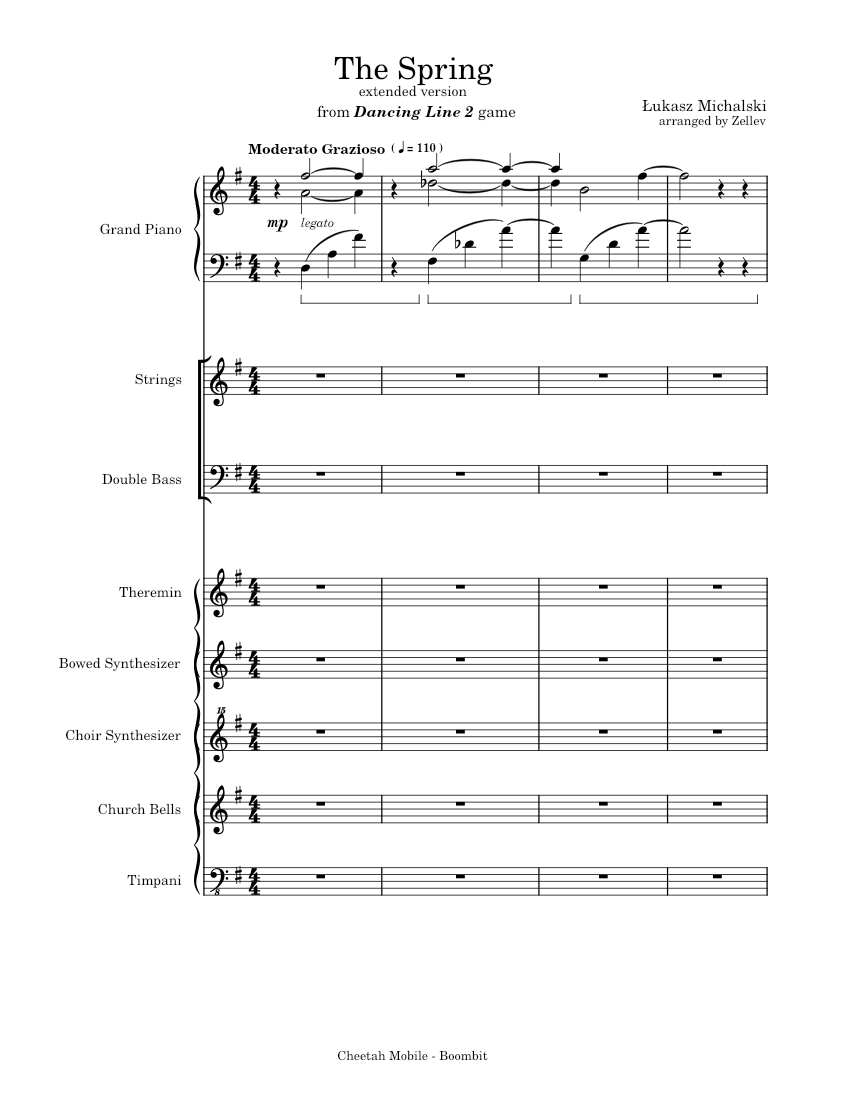 Dancing Line - The Spring Sheet Music for Piano, Contrabass, Timpani ...