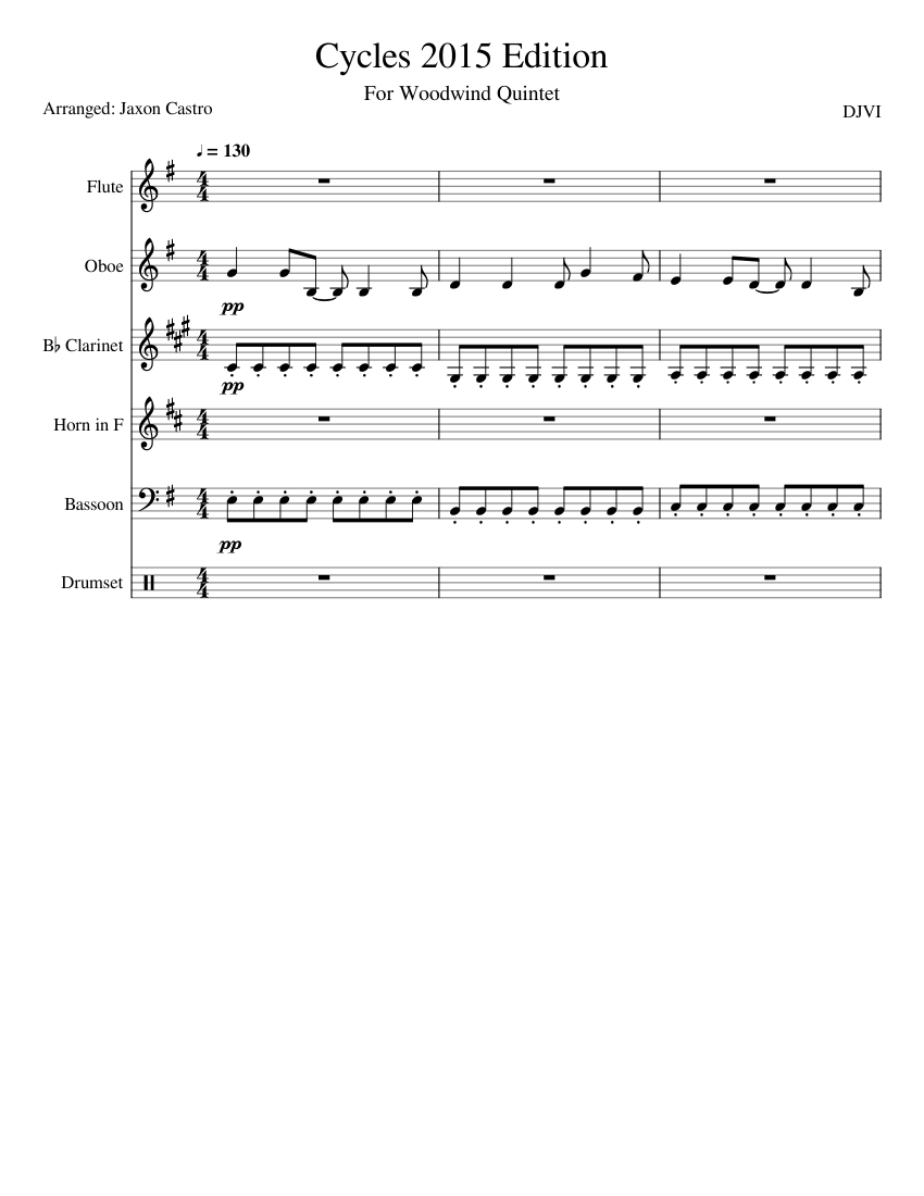 Cycles (2015 Edition) - DJVI (Wind Quintet) Sheet Music for Flute, Oboe ...