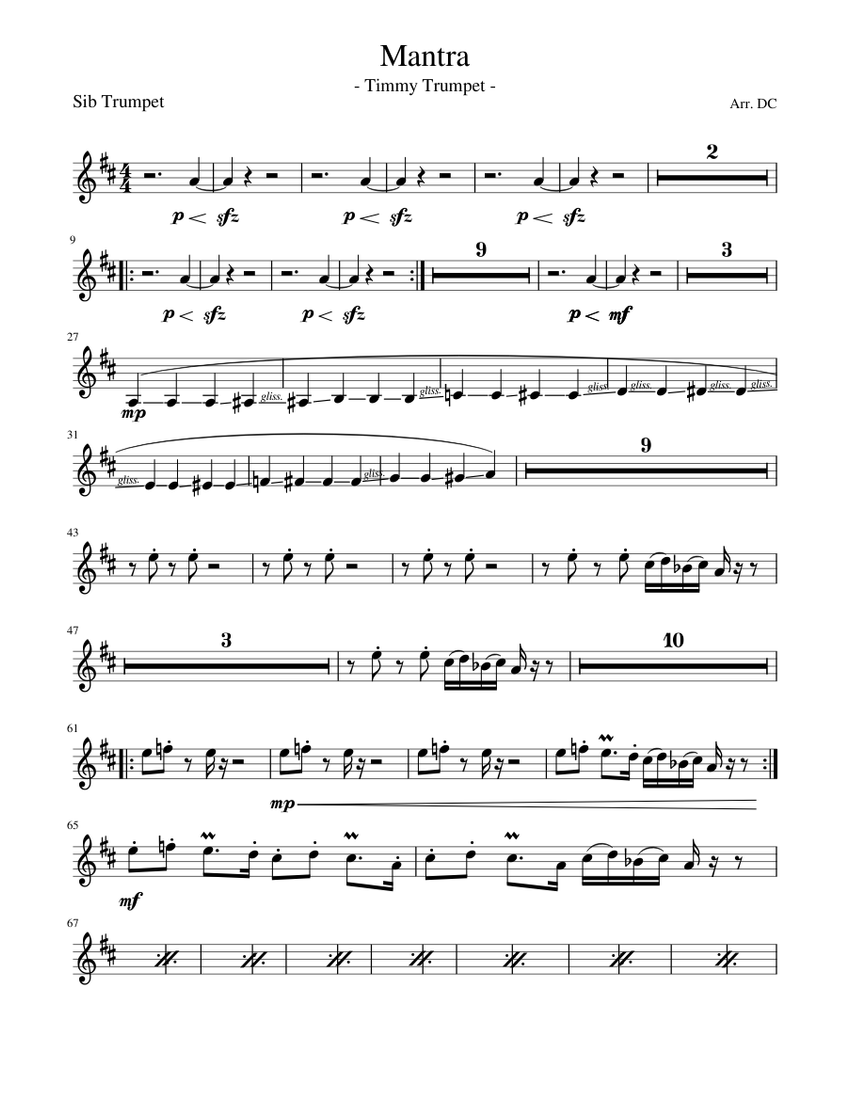 Mantra - Timmy Trumpet - Sheet music for Trumpet in b-flat (Solo ...
