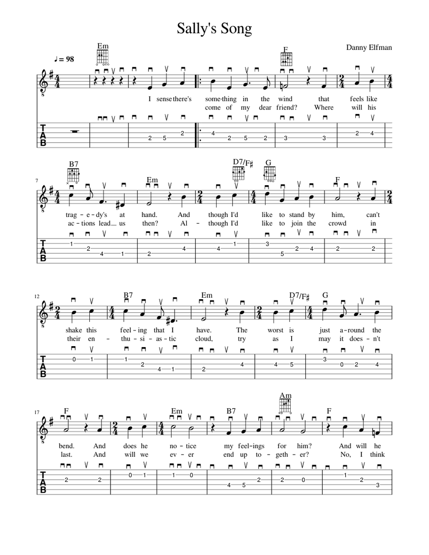 Sally's Song Sheet Music and Tab with Chords for Guitar (Solo ...