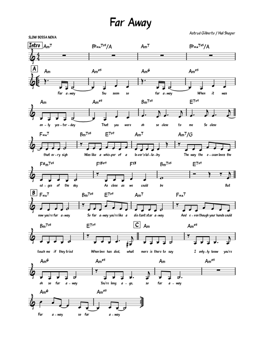 Far Away - Astrud Gilberto / Hal Shaper Sheet music for Piano (Solo ...