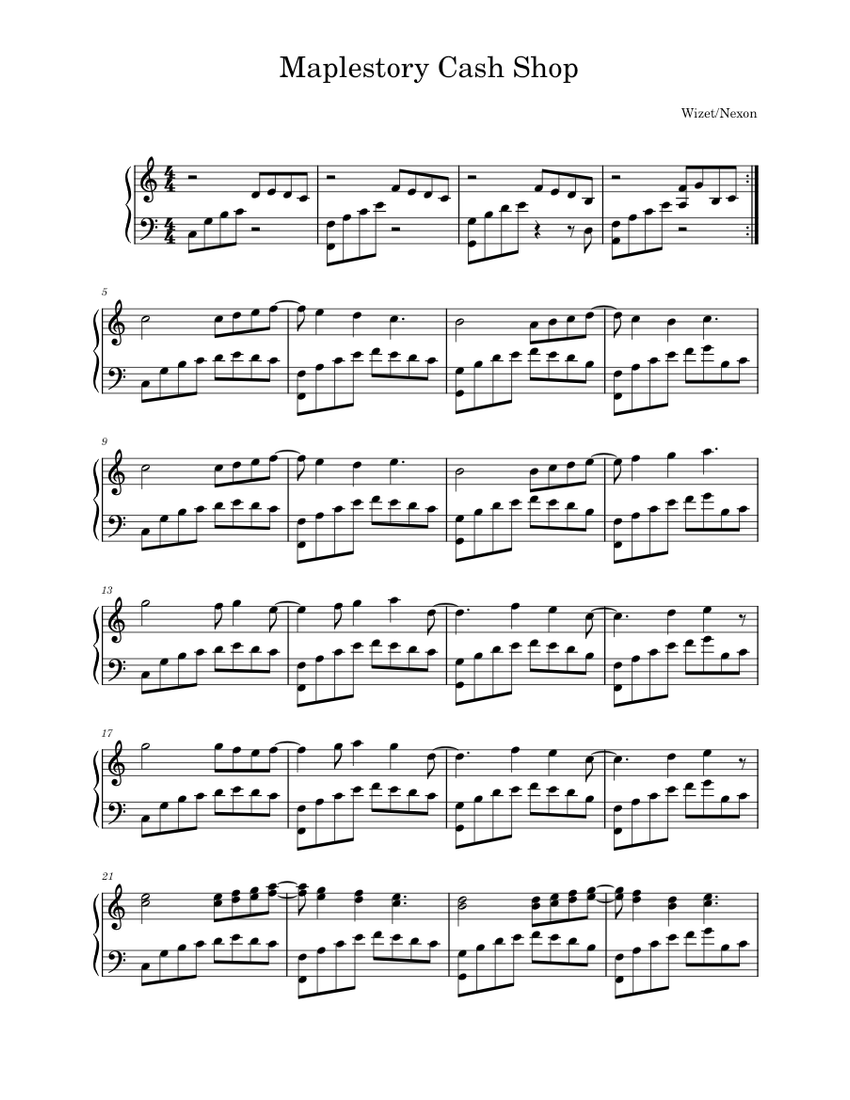 Maplestory - 新楓之谷 拍賣 購物商城 音樂 Sheet Music for Piano (Piano-Voice) easy ...