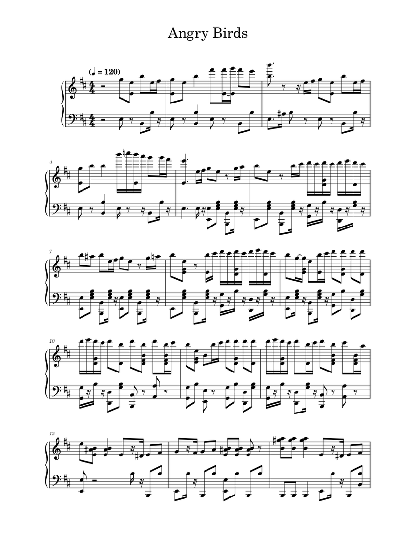 Angry Birds Theme – Ari Pulkkinen Angry Birds – Rovio Sheet Music for ...