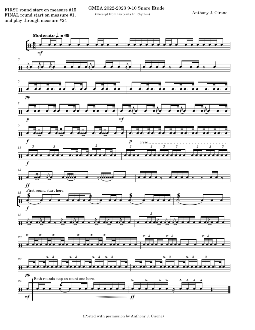 GMEA 2022-2023 9-10 Snare Etude Sheet music for Snare drum (Solo ...