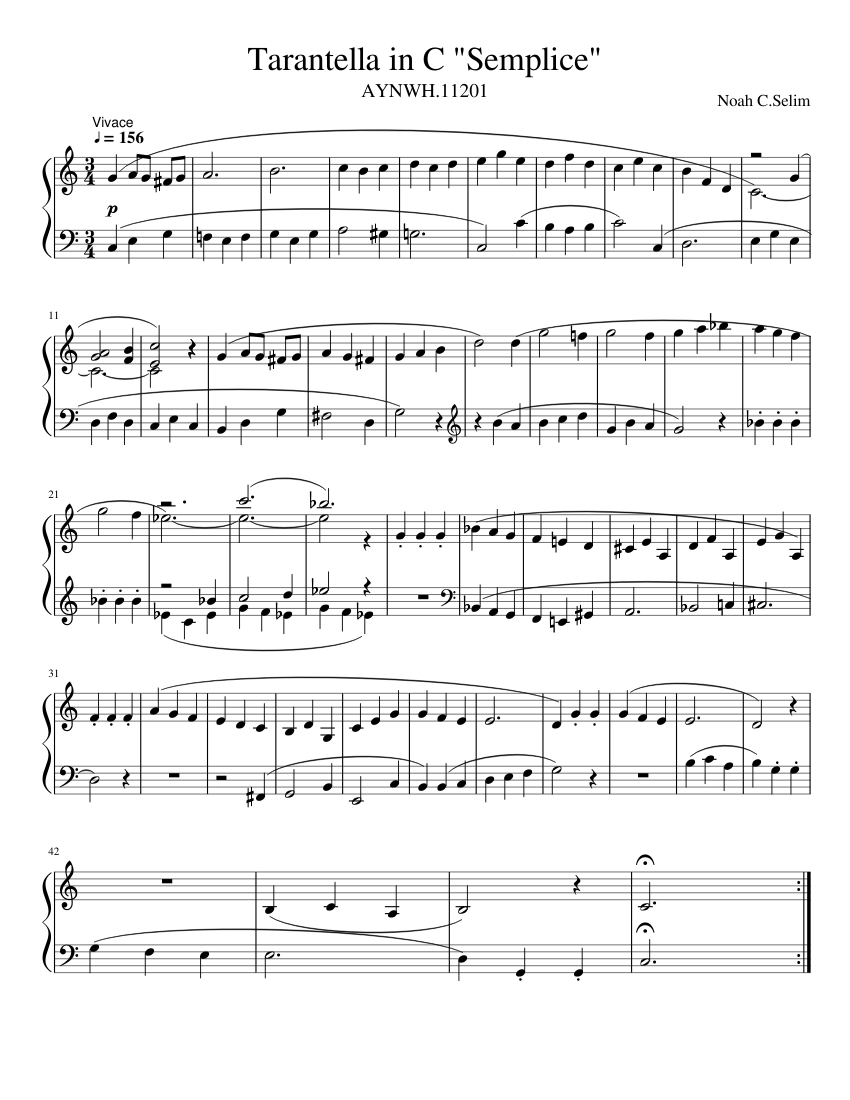 Tarantella in C Semplice Sheet Music for Piano (Solo) Easy | MuseScore.com