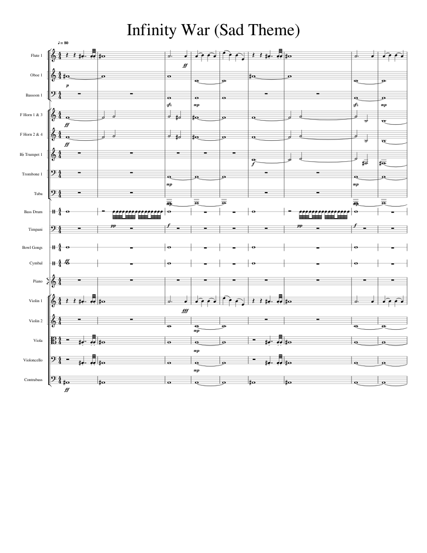 Infinity War Sad Theme Sheet Music for Piano, Trombone, Tuba, Flute ...