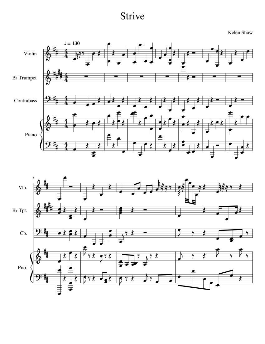 Strive Sheet music for Piano, Trumpet in b-flat, Contrabass, Violin (Mixed Quartet) | Musescore.com