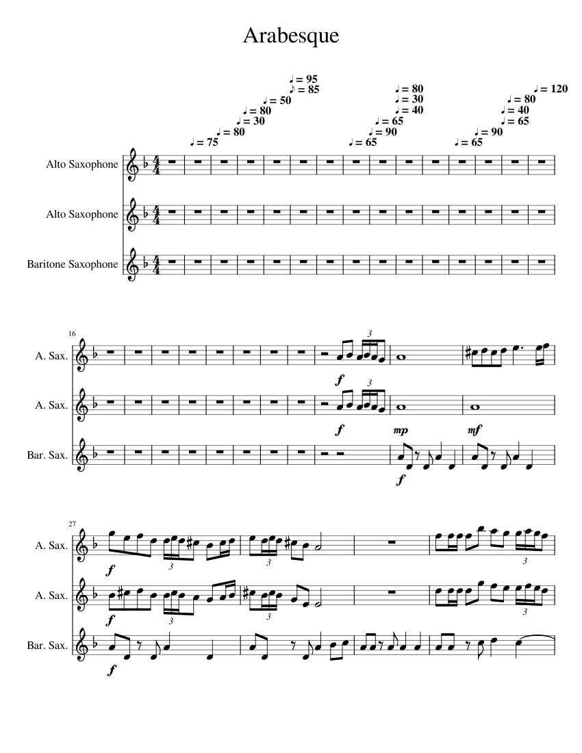 Arabesque Sheet Music for Saxophone alto, Saxophone baritone (Saxophone Ensemble) | MuseScore.com