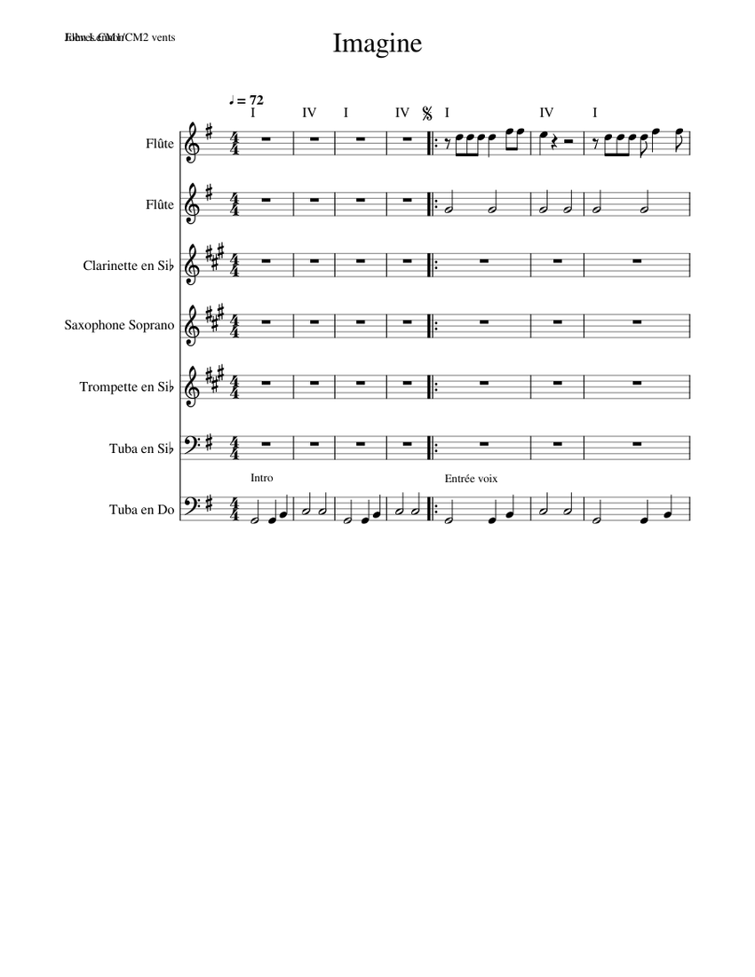 Imagine Sheet music for Tuba, Flute, Clarinet in b-flat, Trumpet in b ...