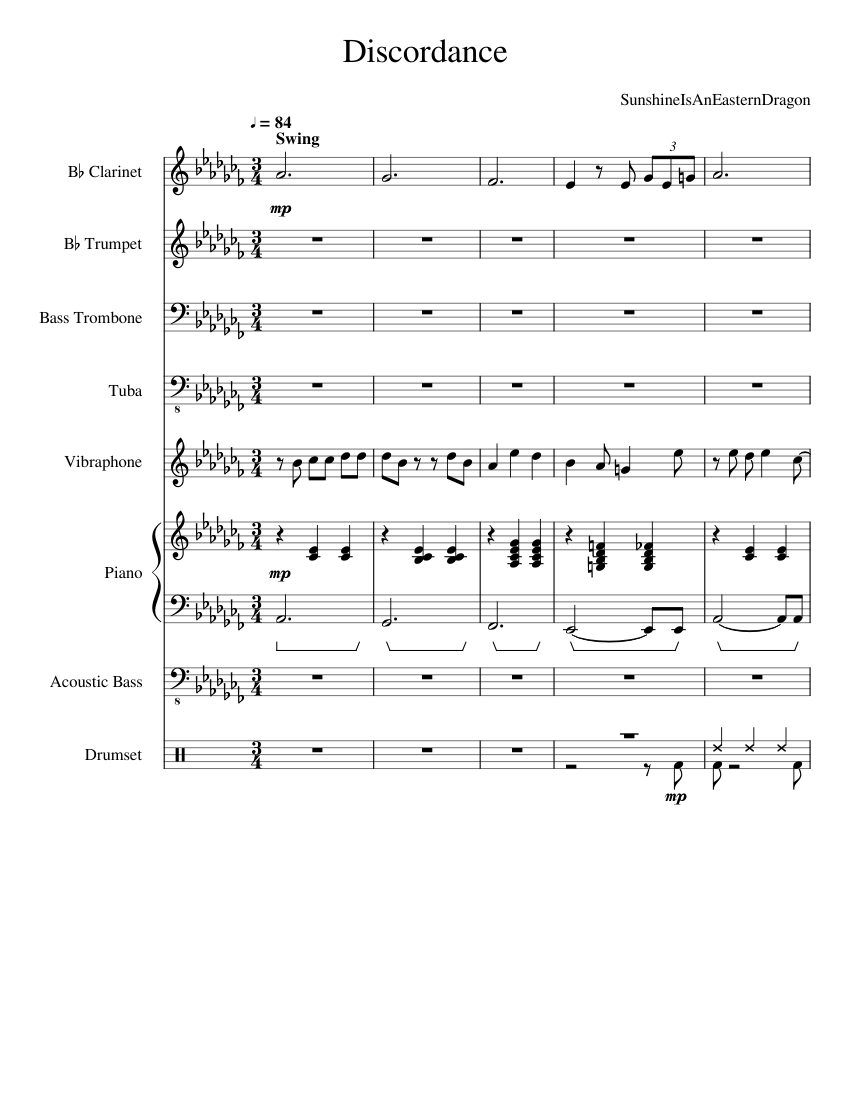 Discordance Sheet music for Piano, Tuba, Trombone bass, Clarinet in b ...