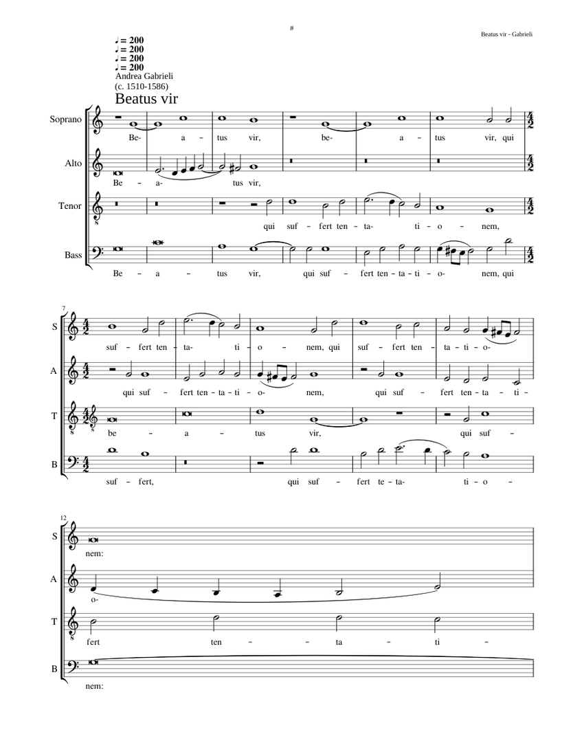 Beatus vir, qui suffert - Andrea Gabrieli Sheet music for Bass guitar ...