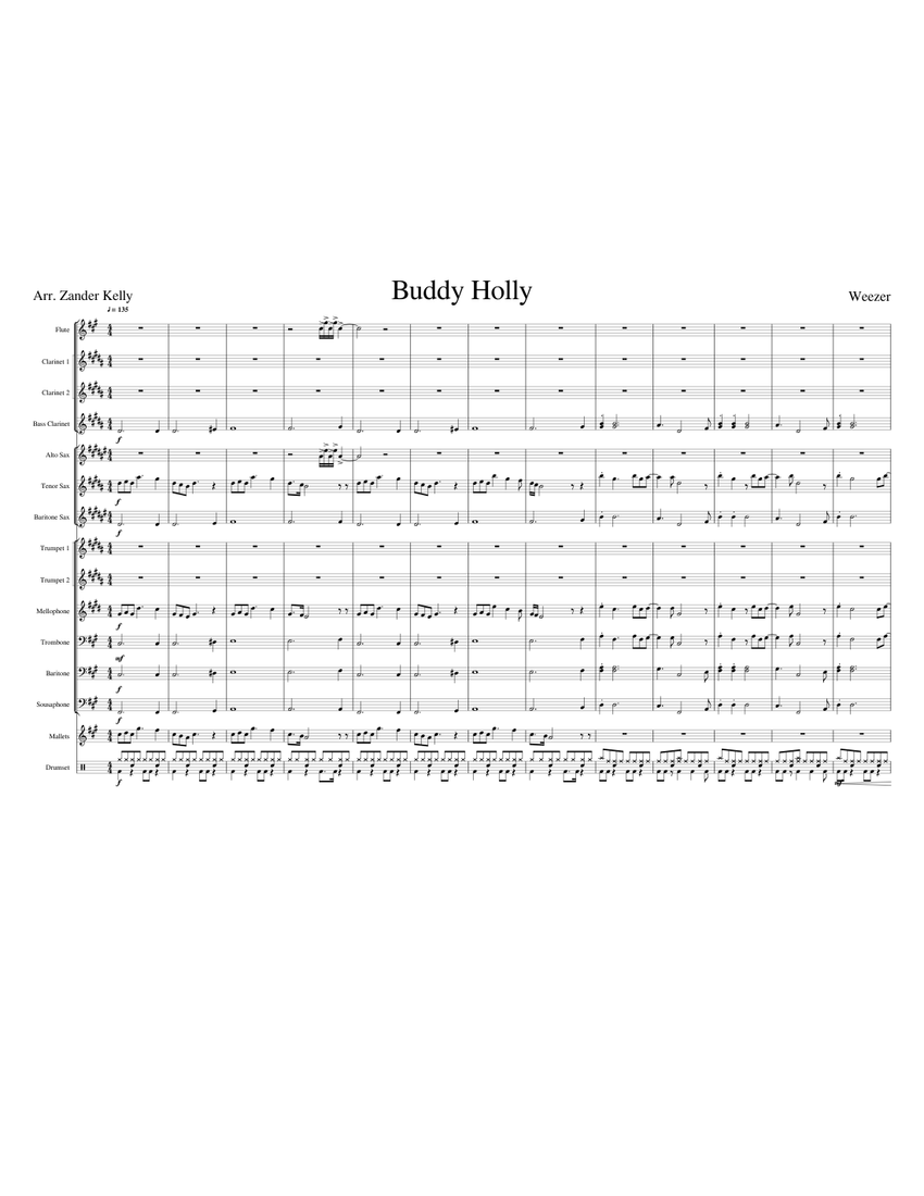 Buddy Holly - Weezer (Short "Pep band" edition) Sheet Music for ...