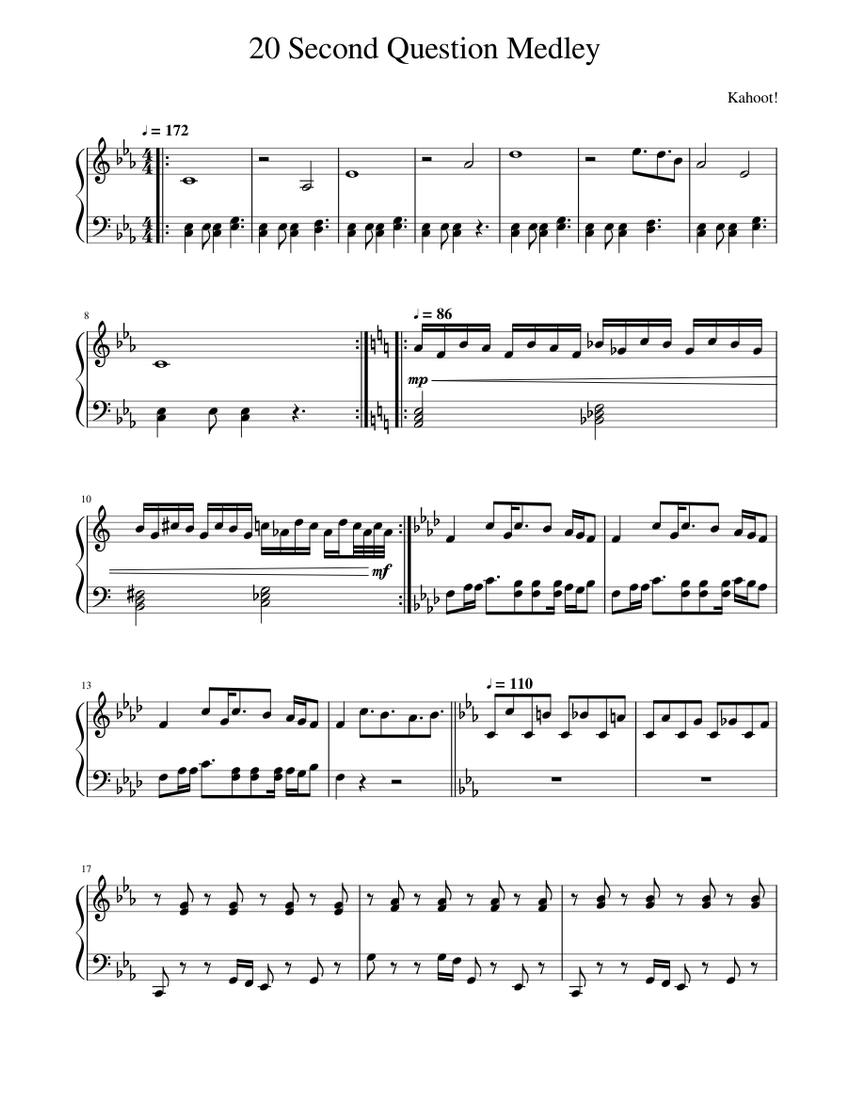 Kahoot 20 Second Question Medley Sheet Music for Piano (Solo ...