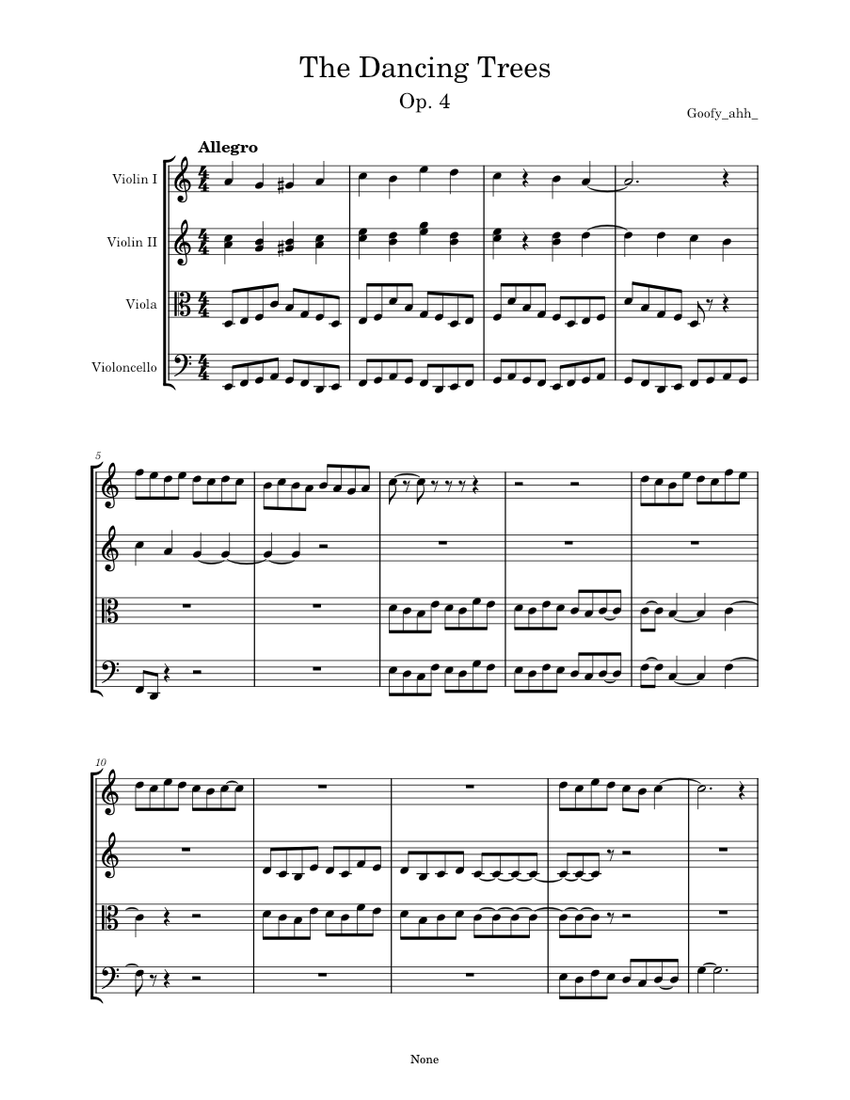 The Dancing Trees Sheet music for Violin, Viola, Cello (String Quartet ...
