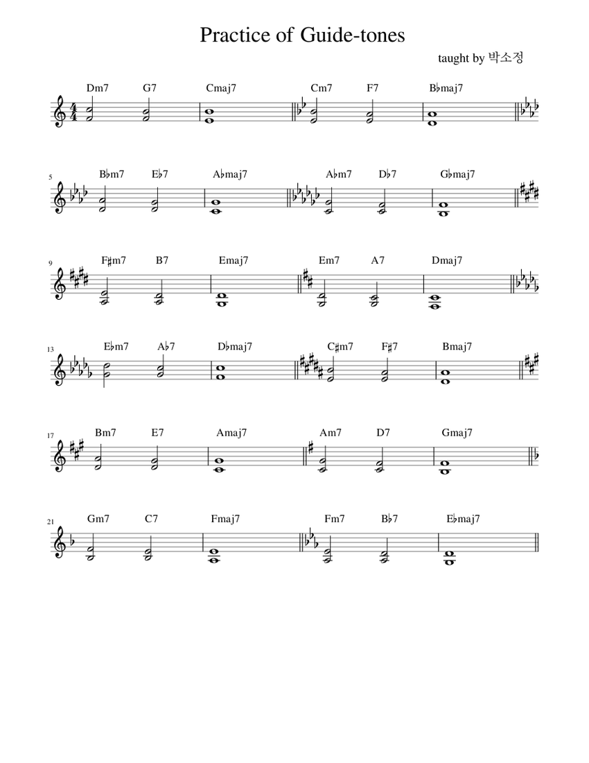 Guide-tones taught by 박소정 Sheet music for Piano (Solo) Easy | Musescore.com
