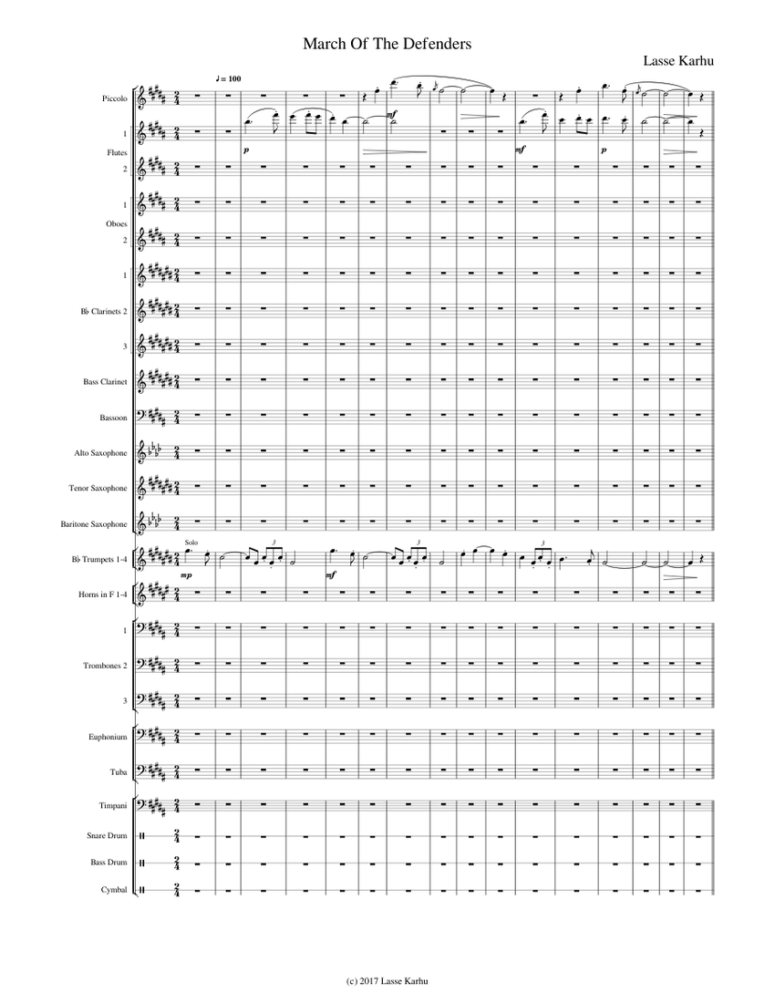 March Of The Defenders Sheet Music for Piano, Trombone, Euphonium, Tuba ...