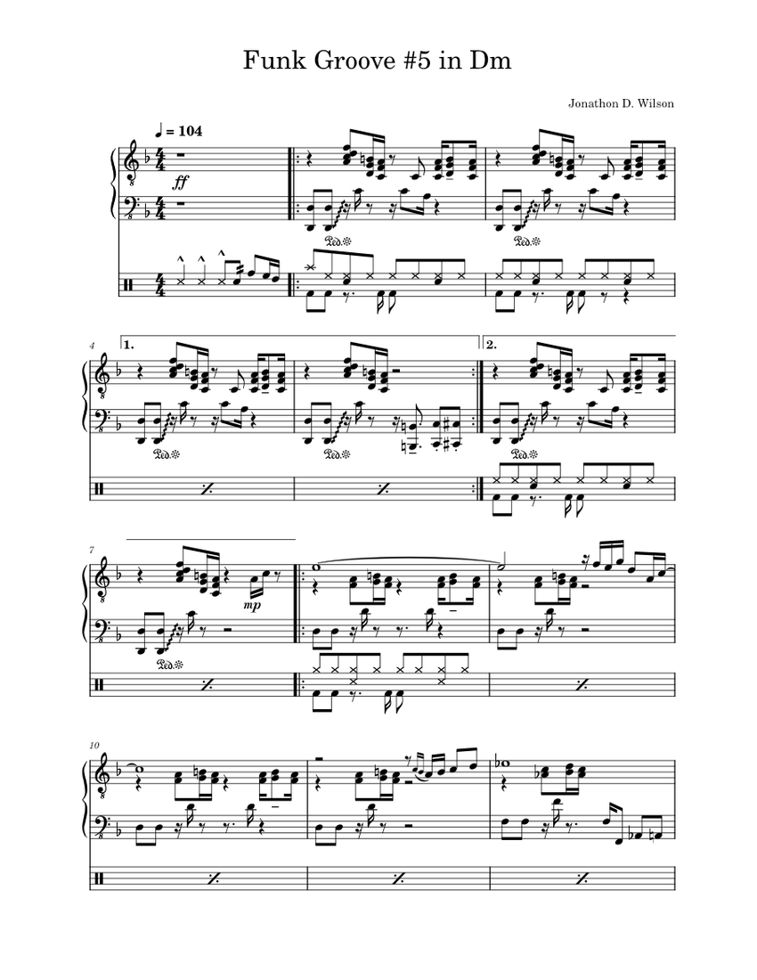 Funk Groove #5 in Dm – Jonathon Wilson Sheet Music for Piano, Drum ...