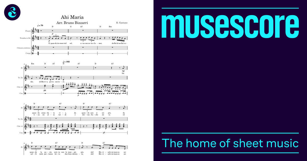 Ahi maria – Rino Gaetano Sheet music for Flute, Guitar, Trumpet in c ...