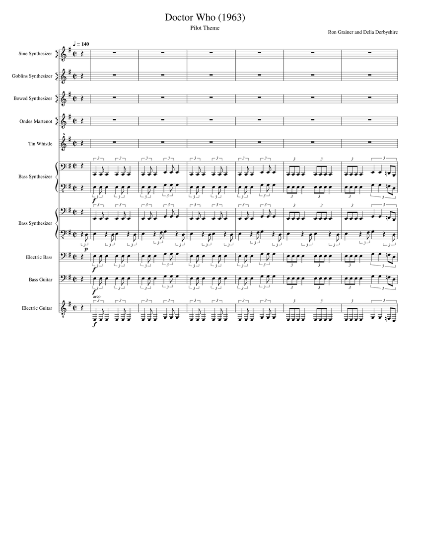 Doctor Who (Original 1963 Titles) Sheet Music for Guitar, Bass guitar ...