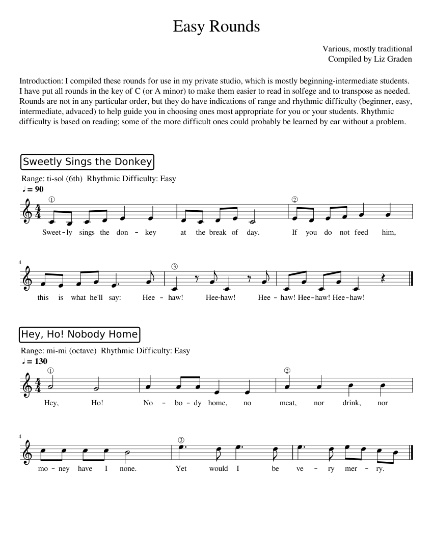 Easy Rounds Sheet Music for Piano (Solo) | MuseScore.com