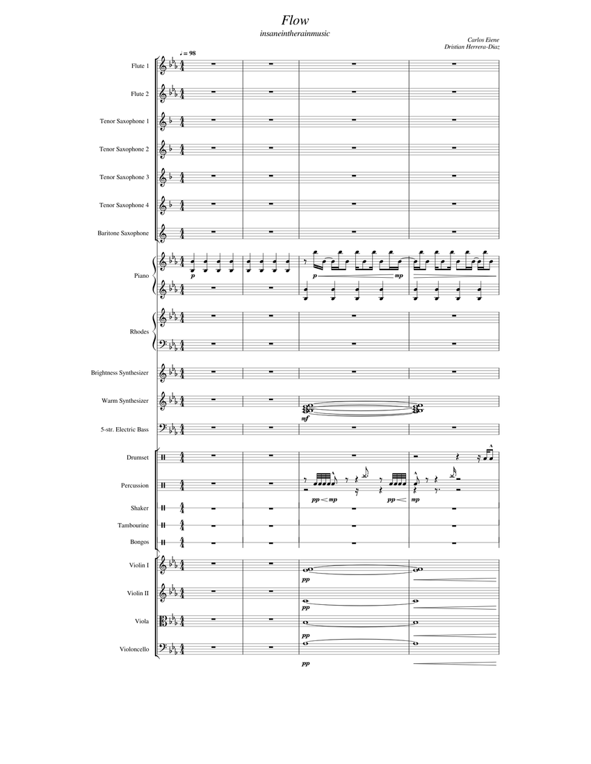 Flow (insaneintherainmusic) Sheet music for Piano, Tambourine, Flute ...
