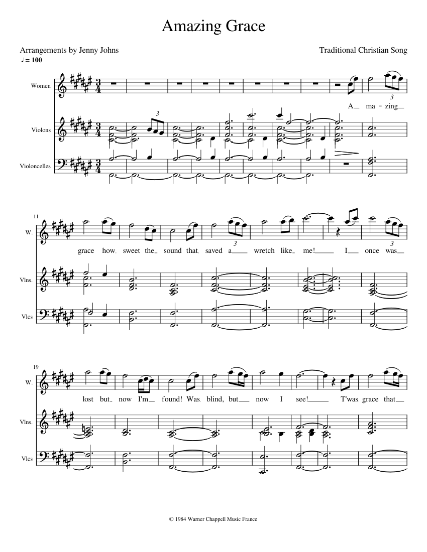 Amazing Grace Sheet Music for Female, Strings group (Women’s Choir ...