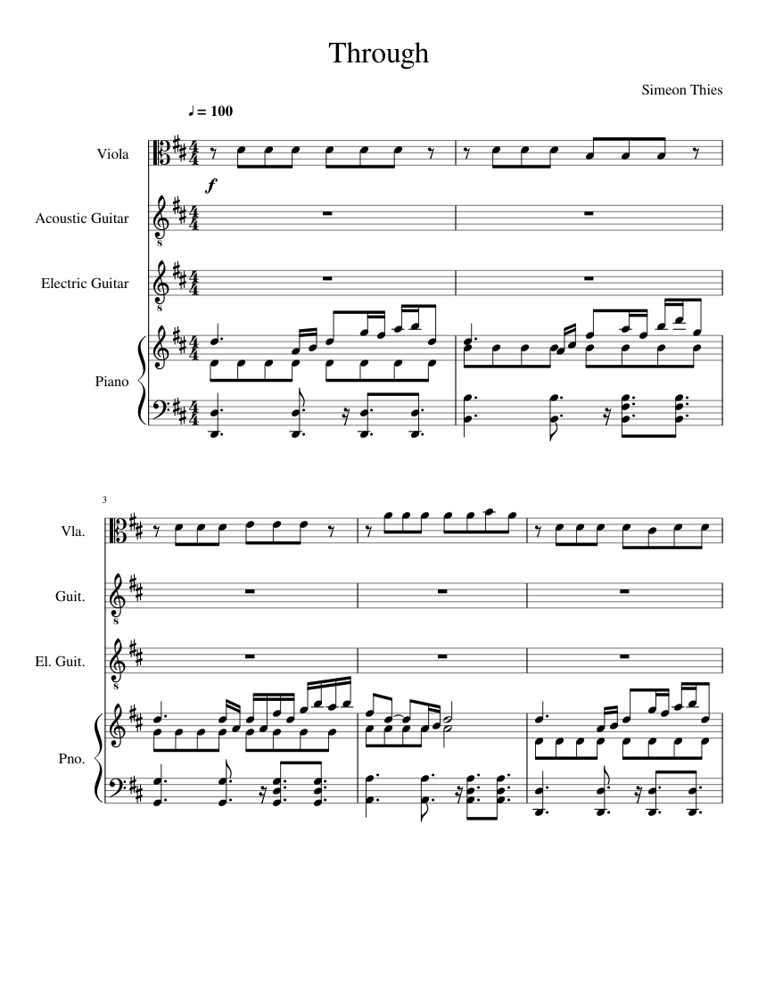 Through Sheet music for Piano, Viola, Guitar (Mixed Quartet ...