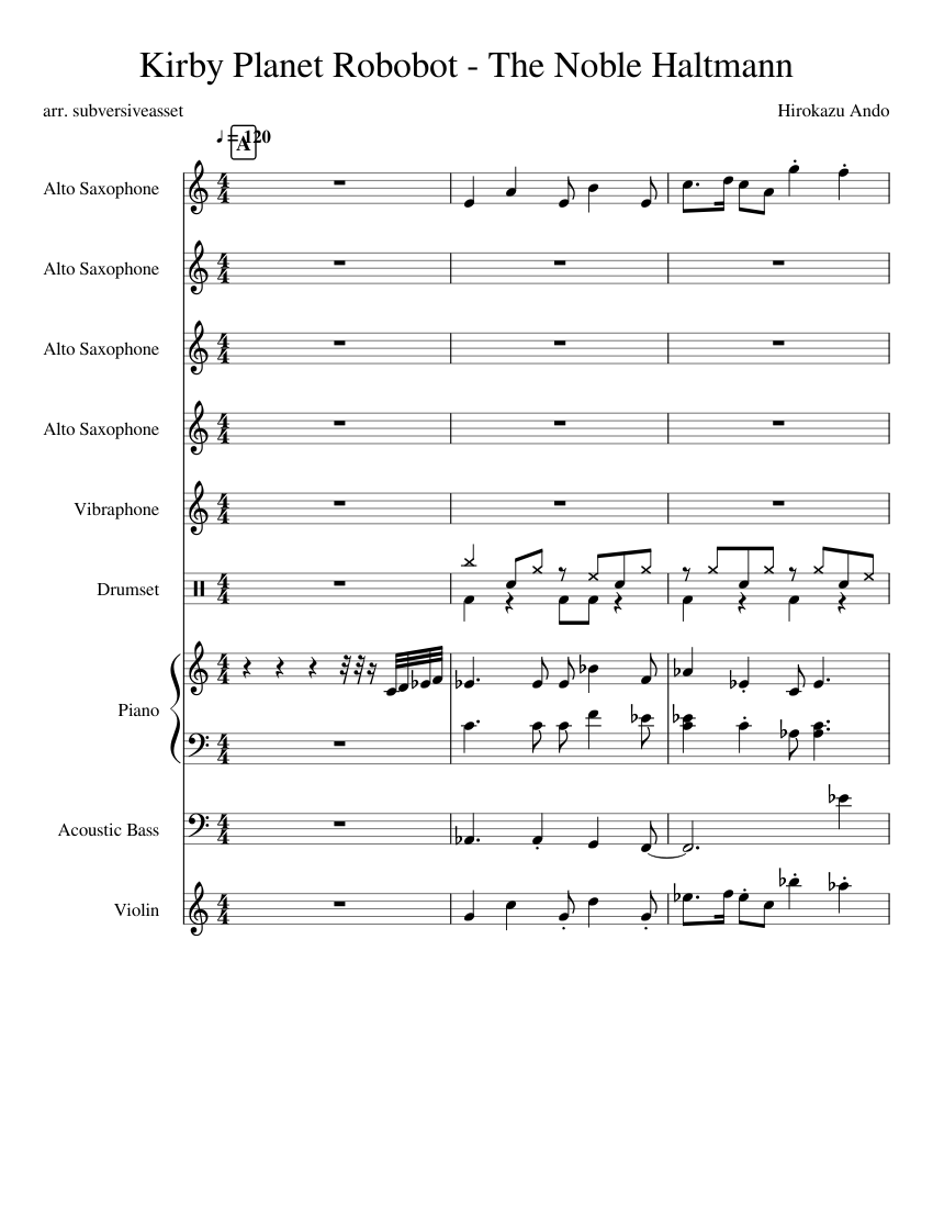 Kirby Planet Robobot - The Noble Haltmann Sheet Music for Piano, Saxophone alto, Vibraphone ...