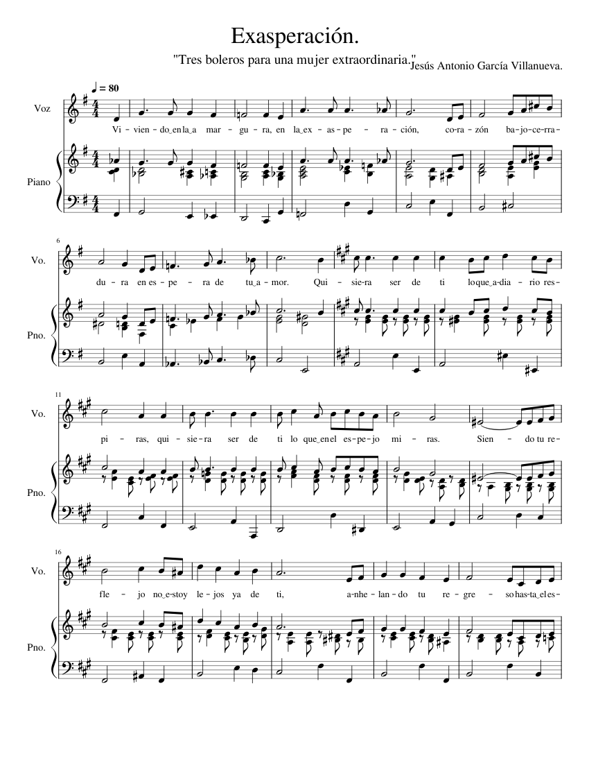 Exasperación. Sheet music for Piano, Vocals (Piano-Voice) | Musescore.com