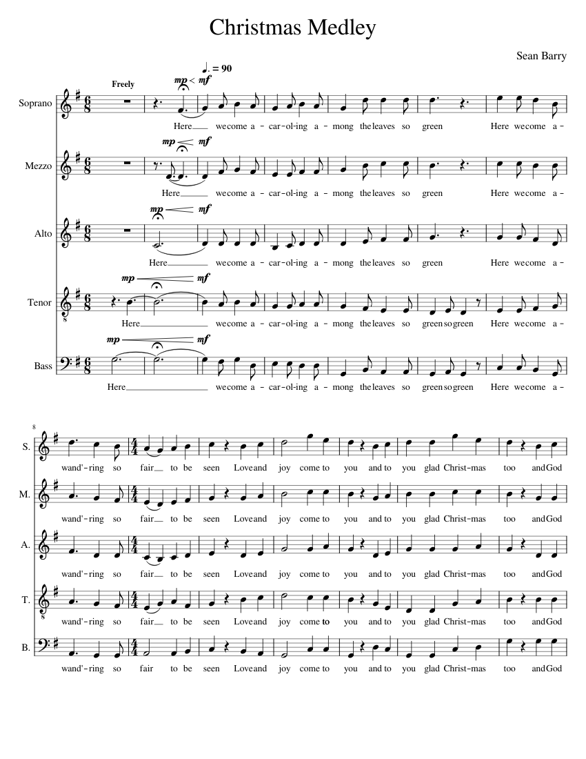 Christmas Medley (Acapella) Sheet Music for Soprano, Alto, Tenor, Bass ...