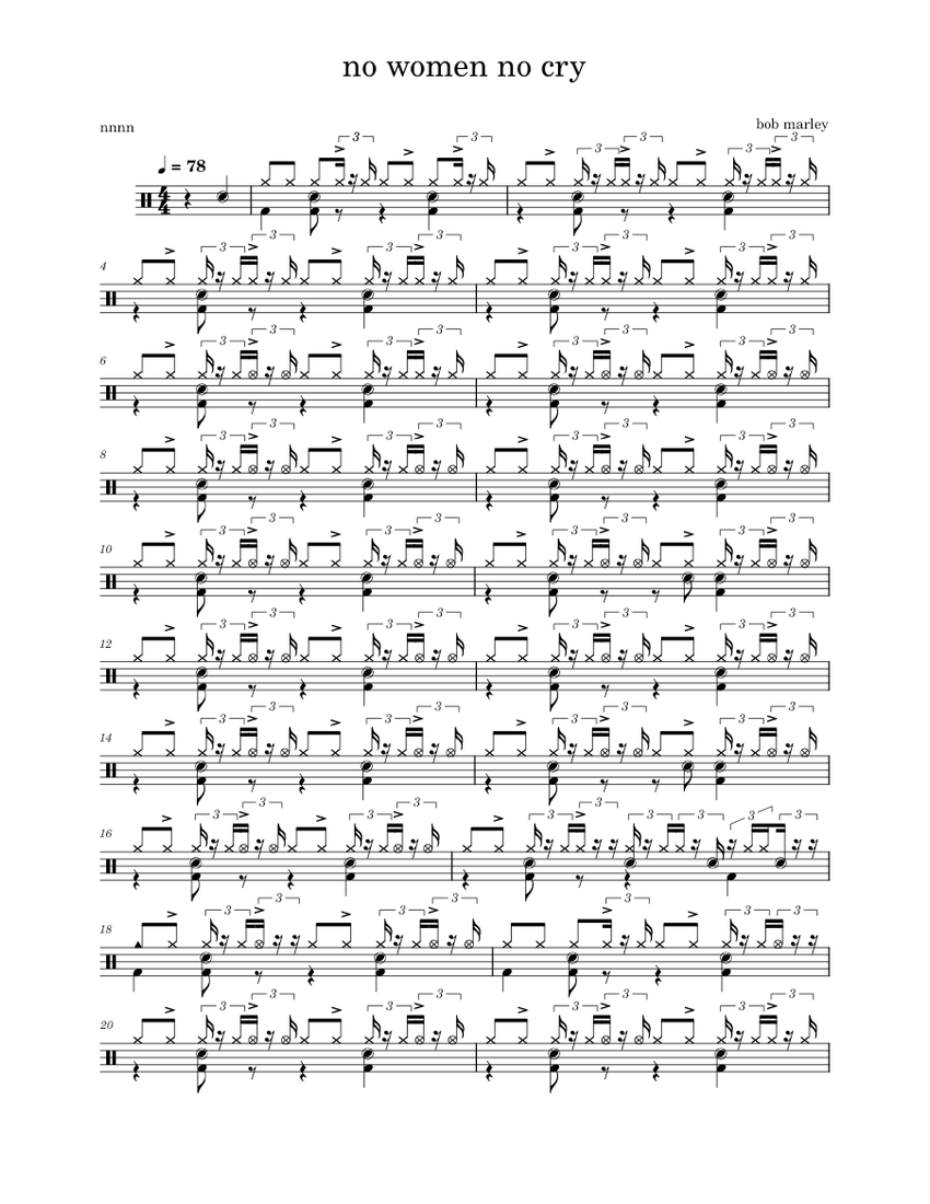 No women no cry – Bob Marley Sheet music for Drum group (Percussion ...