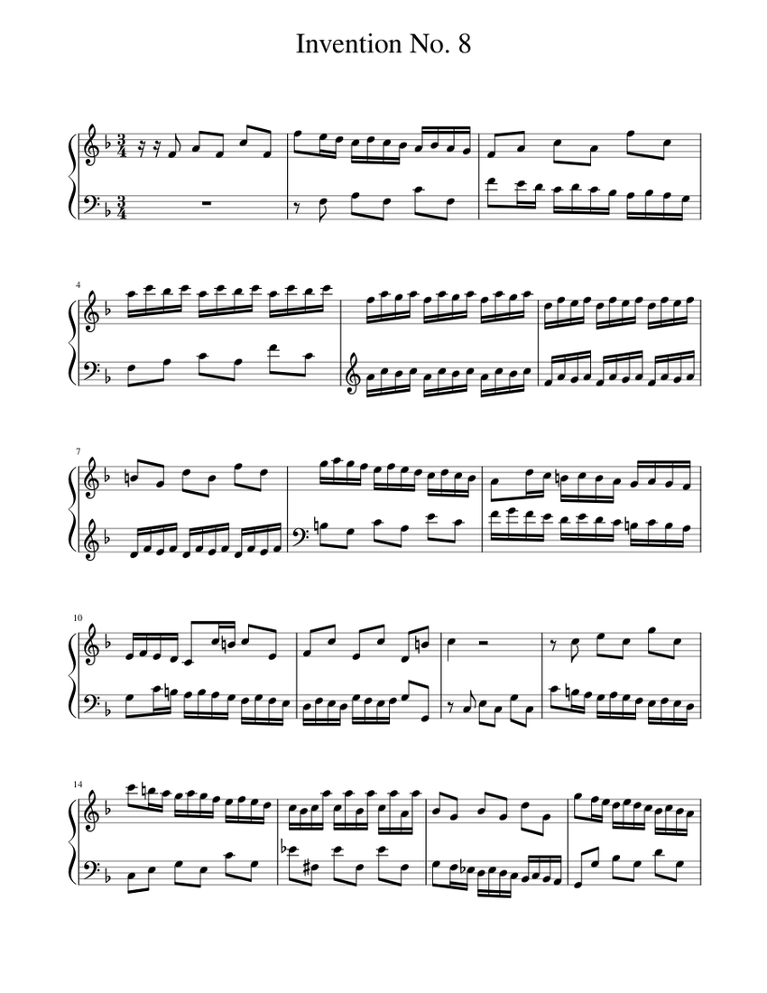 Invention No. 8 - JS Bach Sheet Music for Piano (Solo) | MuseScore.com