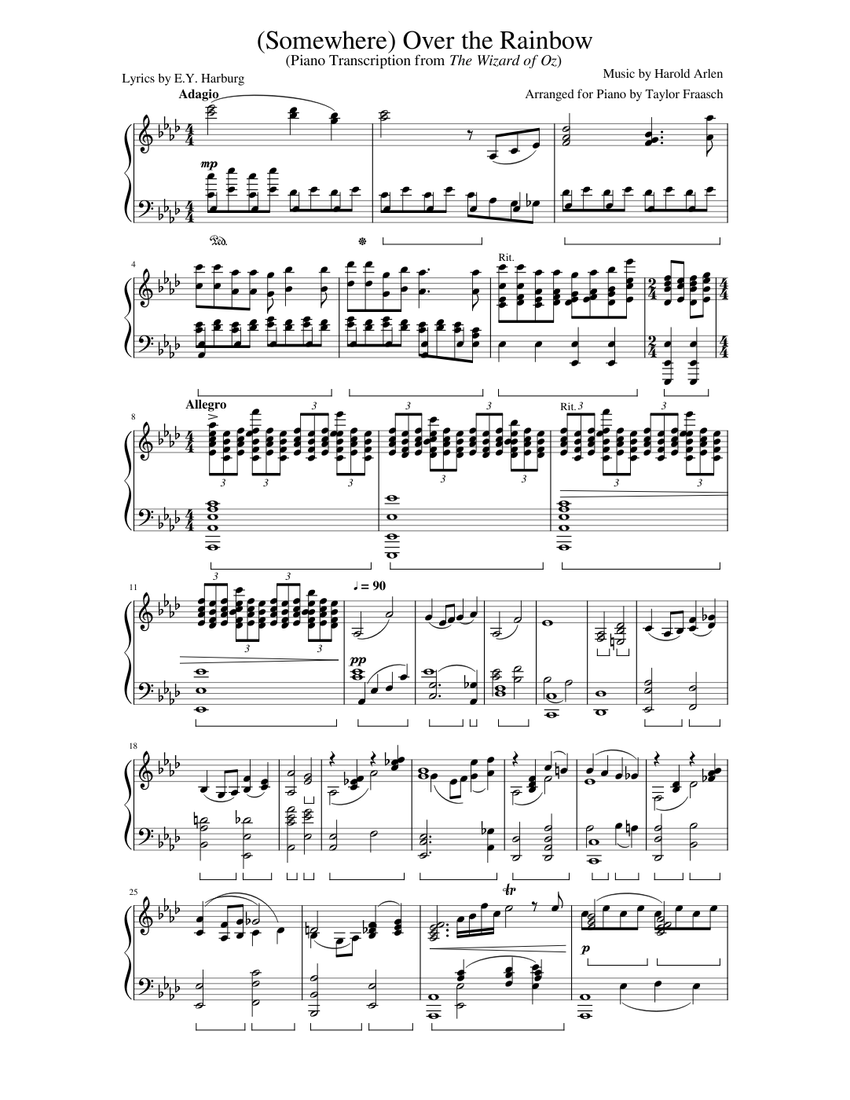 Somewhere Over the Rainbow (Piano Reduction) Sheet music for Piano ...