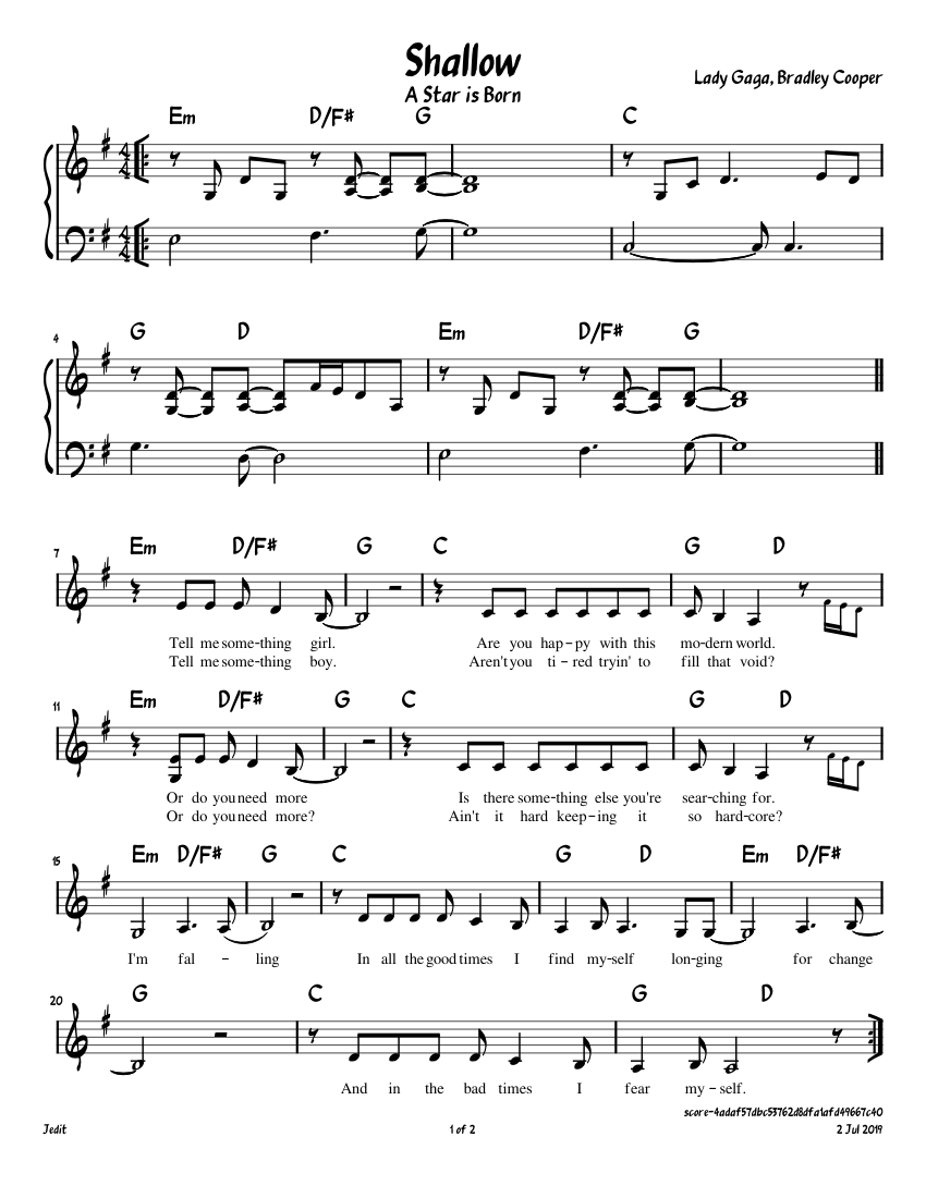 Shallow Sheet music for Piano (Solo) Easy | Musescore.com