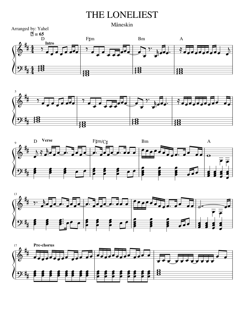 The loneliest – Måneskin THE LONELIEST – Måneskin Sheet music for Piano ...