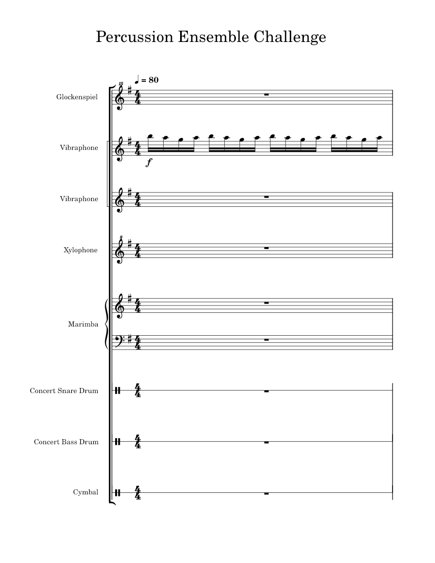 Percussion_Ensemble_Challenge Sheet music for Vibraphone, Glockenspiel, Snare drum, Crash & more ...