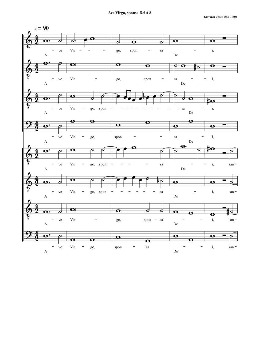 Croce Giovanni . Ave Virgo, sponsa Dei a 8 Sheet music for Vocals ...