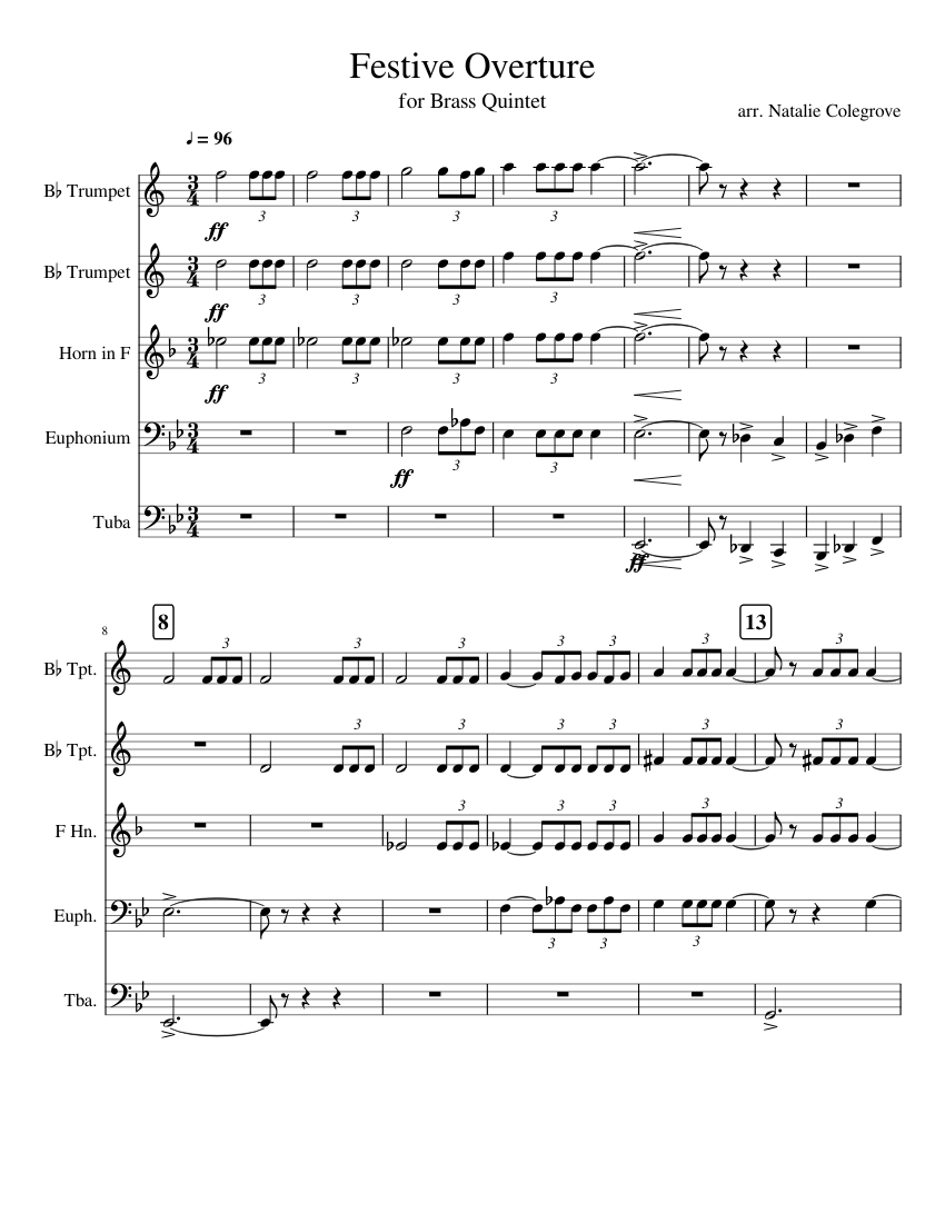 Festive Overture Sheet music for Euphonium, Tuba, Trumpet in b-flat, French horn (Mixed Quintet ...