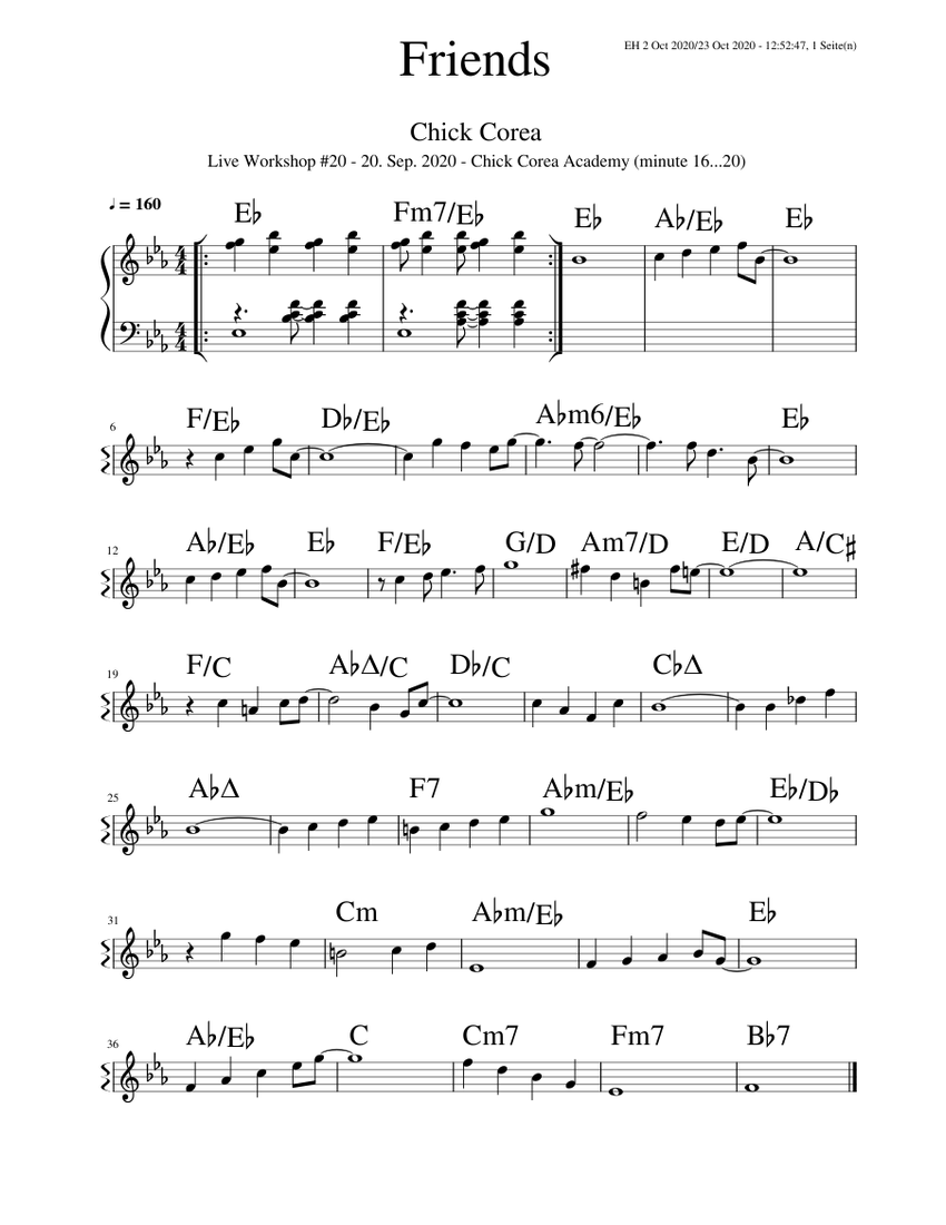 Friends Sheet Music with Chords for Piano (Solo) Easy | MuseScore.com