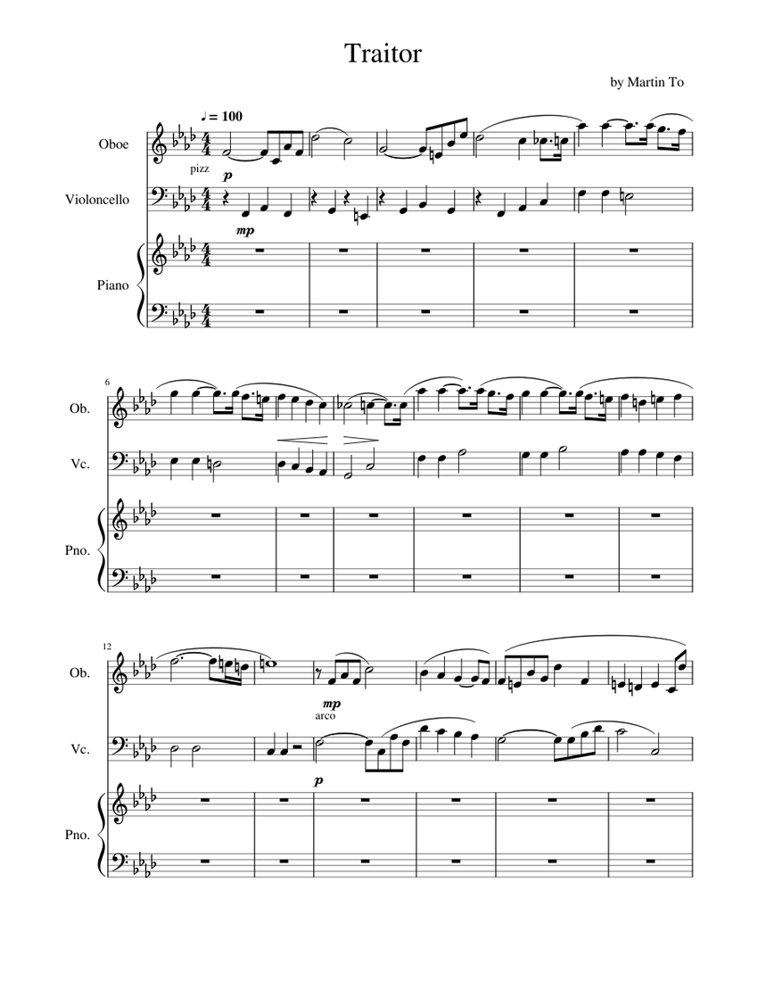Traitor Sheet music for Piano, Oboe, Cello (Mixed Trio) | Musescore.com