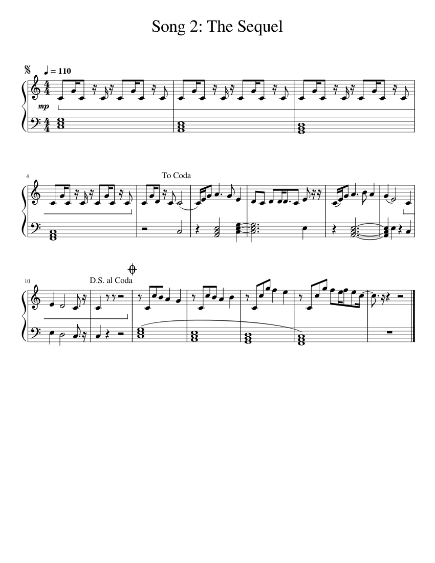 Song 2: The Sequel Sheet music for Piano (Solo) Easy | Musescore.com